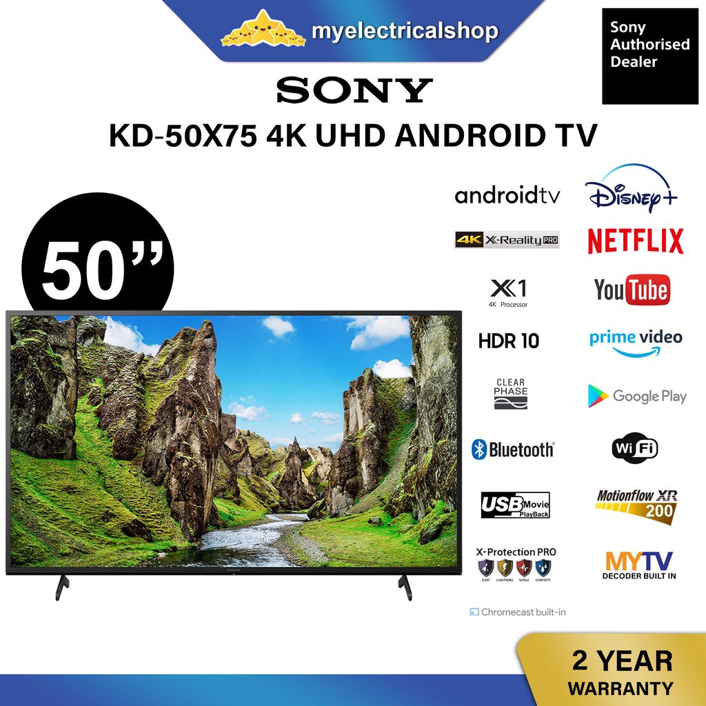 Sony 50 Inch 4K UHD Android TV KD-50X75 HDR10 Google Play Store Netflix ...