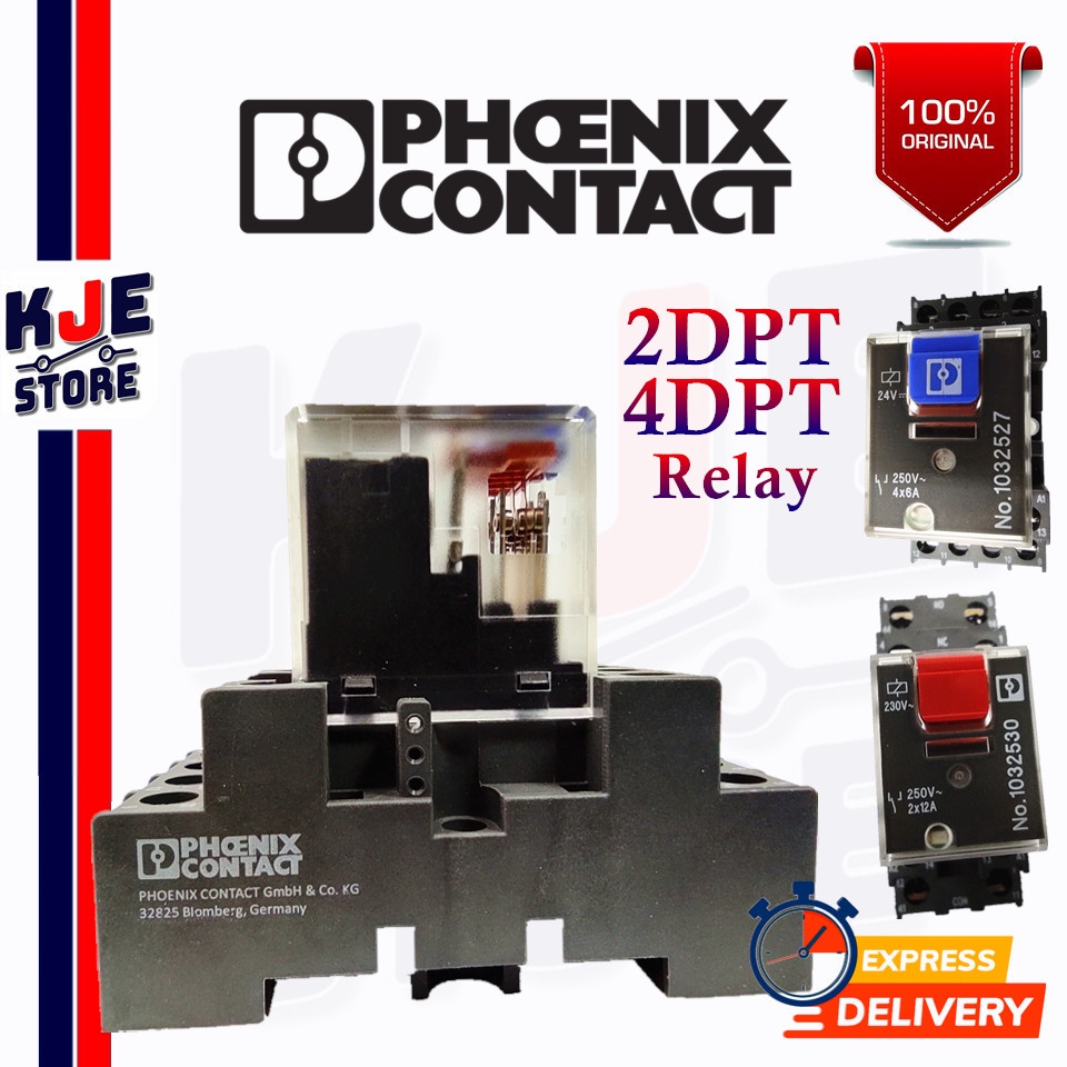 PHOENIX 2PDT 4PDT Relay [LED Indicator] Test Button [6A/12A] [24VDC ...