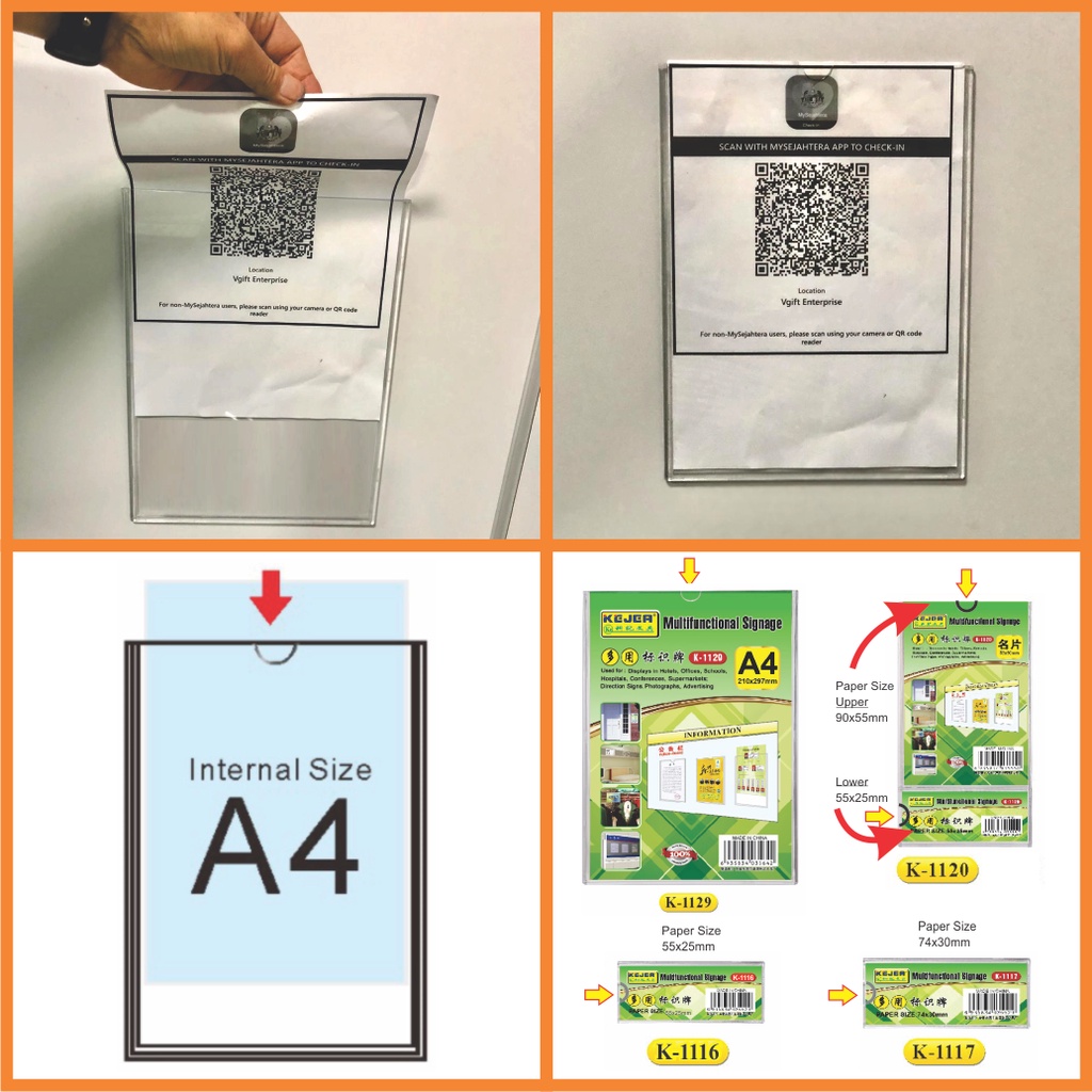 A3/A4 Clear Document Casing Display Paper Holder. Menu Holder K-1130, K ...