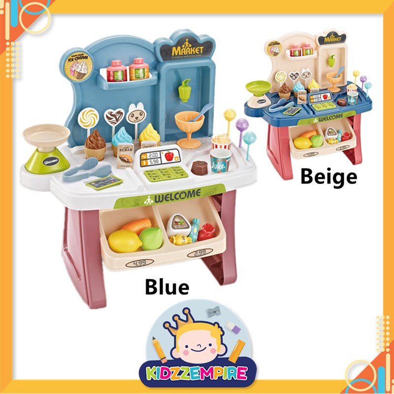 Mini Kids Toys Supermarket DIY Ice Cream Stall Desserts Fruits Seller ...