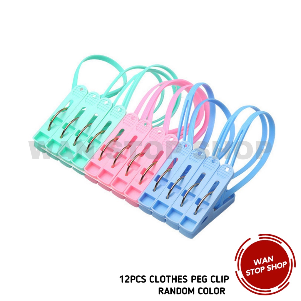 12 PCS Clothes Peg Rope Clips Hanging Sock Drying Windproof Portable ...