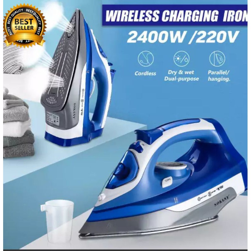 2400W Cordless Steam Iron Dry+Wet Wireless Garment Flatiron | Shopee ...