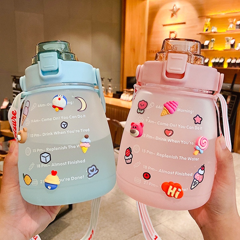 Botol Air Viral Straw Cute Korean 1.3L Water Bottle Big Belly Bottle ...