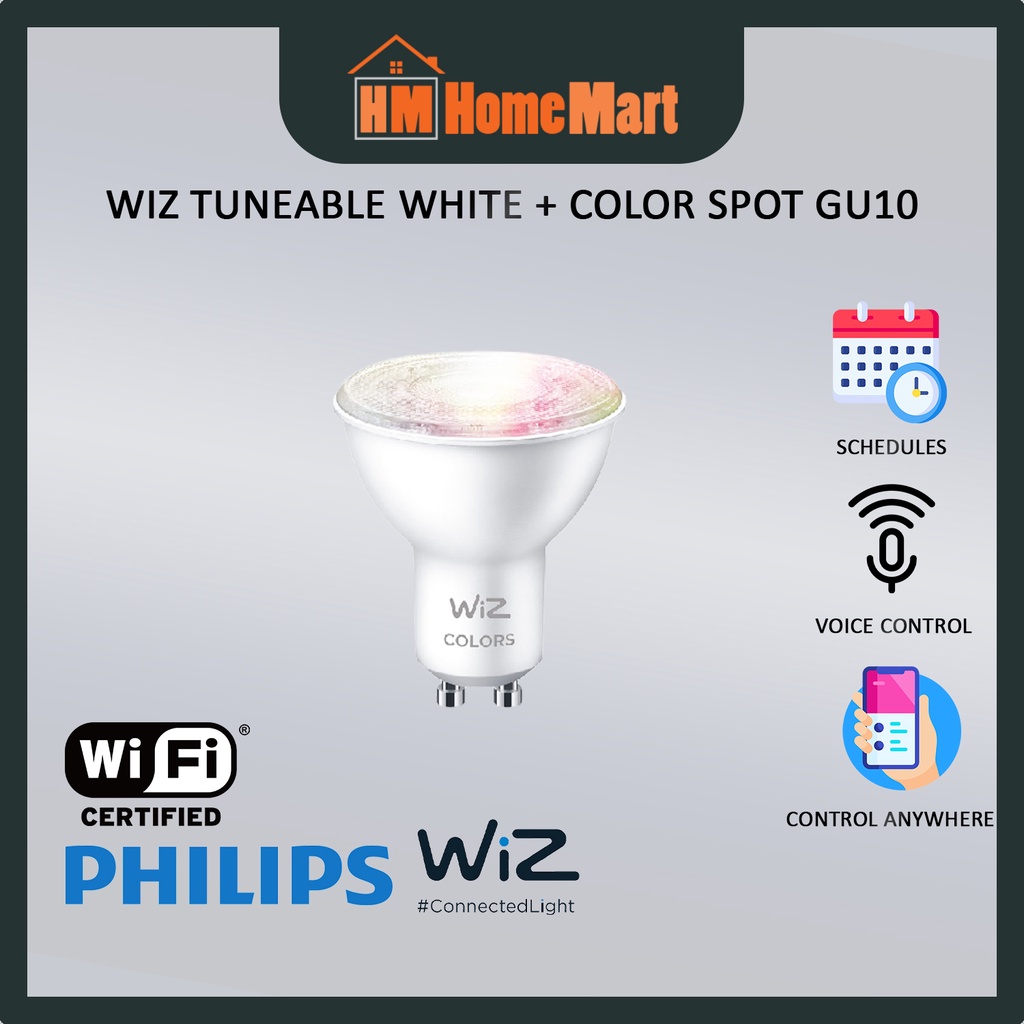 WiZ Par GU10 LED Smart Tunable White and Colour Bulb (2200K-6500K) (1 ...