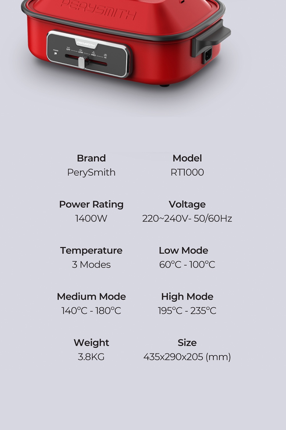 PerySmith RT1000 All-In-One Multi Cooker Retro Series 1400W 3 Heat ...