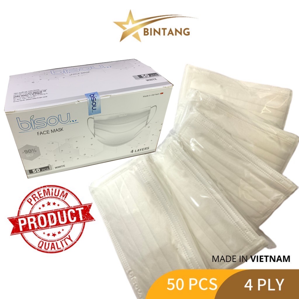 BISOU White 50 Pcs 4 Ply Medical Mask Anti Bacterial Disposable ...