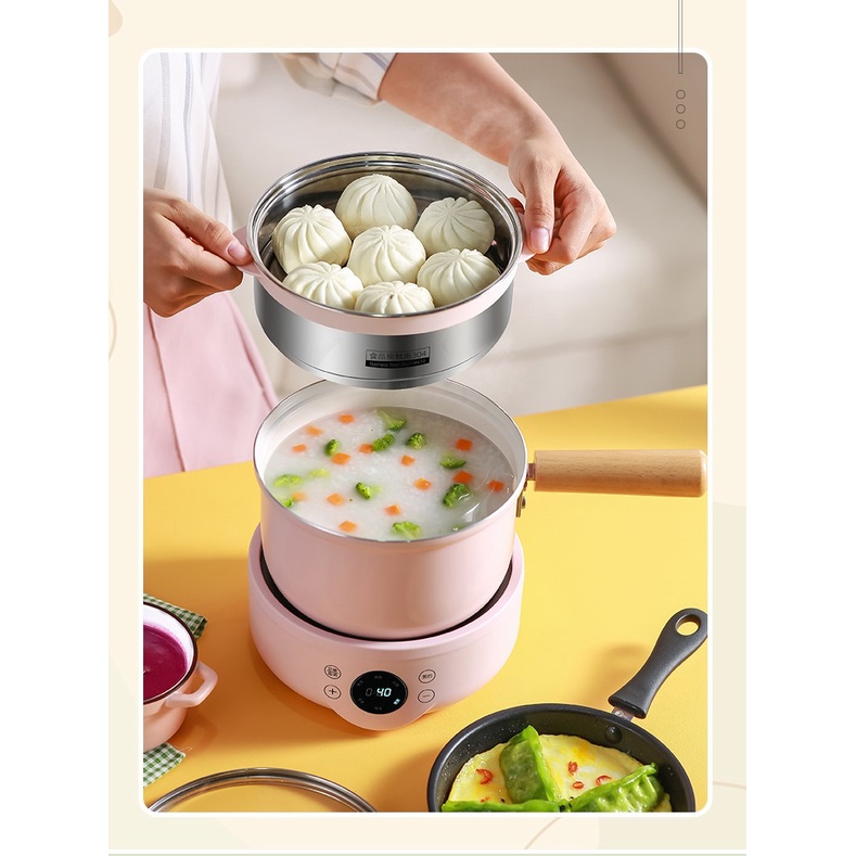 3-layer multi-function electric pot, cooking, steaming, hot pot, stew (comes with wooden base ...