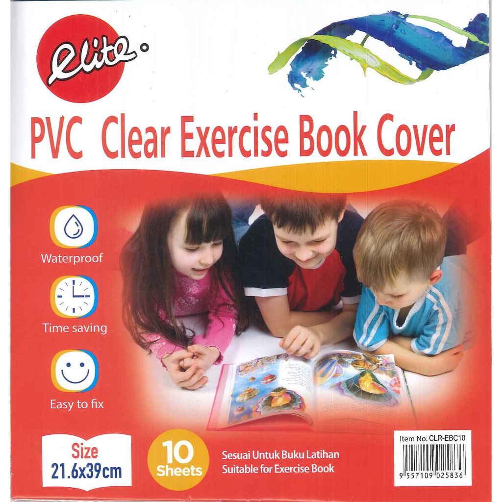 ELITE PVC CLEAR EXERCISE BOOK COVER SIZE 21.6x39CM 10 SHEETS WATERPROOF ...