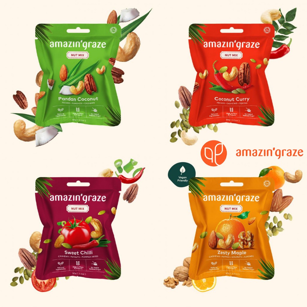 Amazin' Graze Mini Nut Mix Each Pack 30g ( Pandan Coconut / Zesty Maple ...