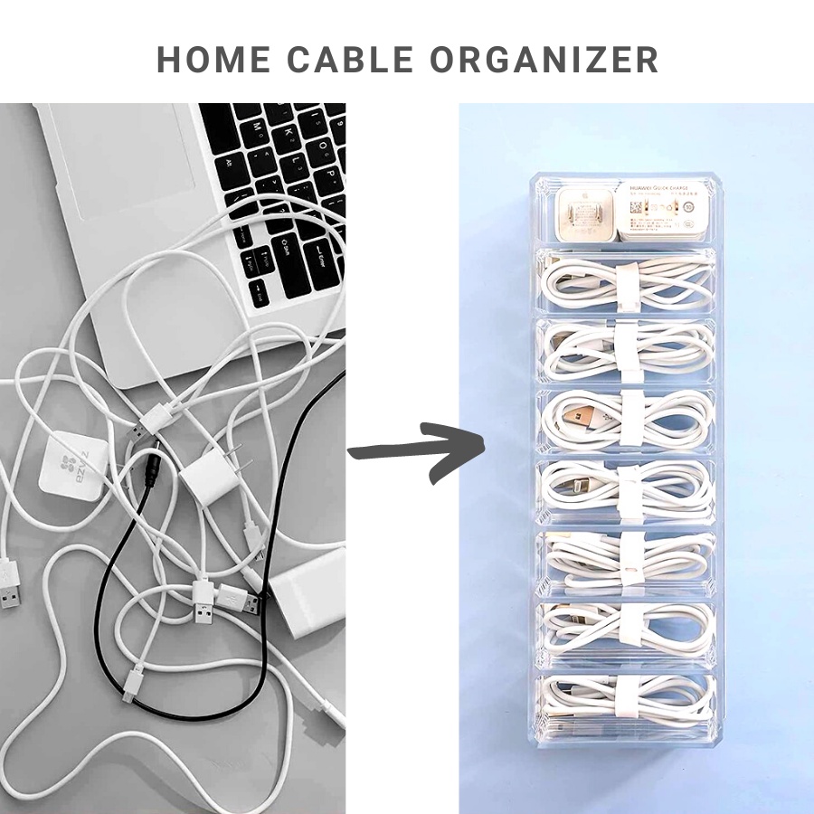 8 Compartments Cable Organizer Box with Cover, Transparent Power Cord ...