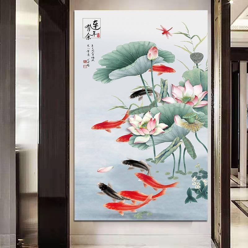 Gambar Sembilan Ikan Lukisan bunga mekar, tanda kekayaan Peony masuk ...