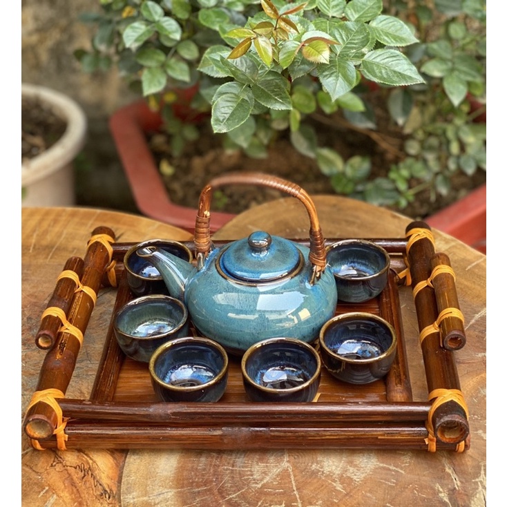 Tea set, comes with a jade green stone tray inside the Bat Trang ...