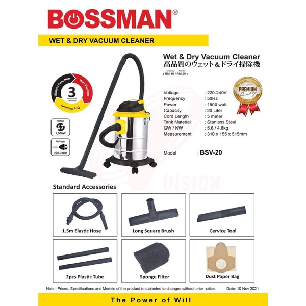 BOSSMAN 20Litre Wet Dry Vacuum Cleaner Wet & Dry Vacuum(3 in 1 Vacuum ...