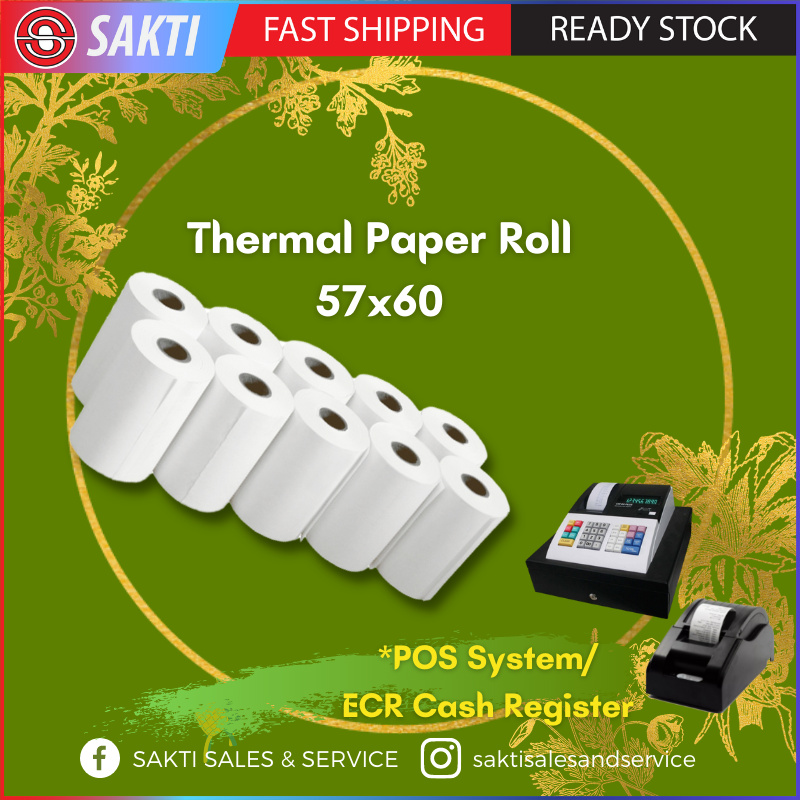 57x60mm 10 Roll Thermal Receipt Paper Roll Kertas Resit Mesin Printer ...