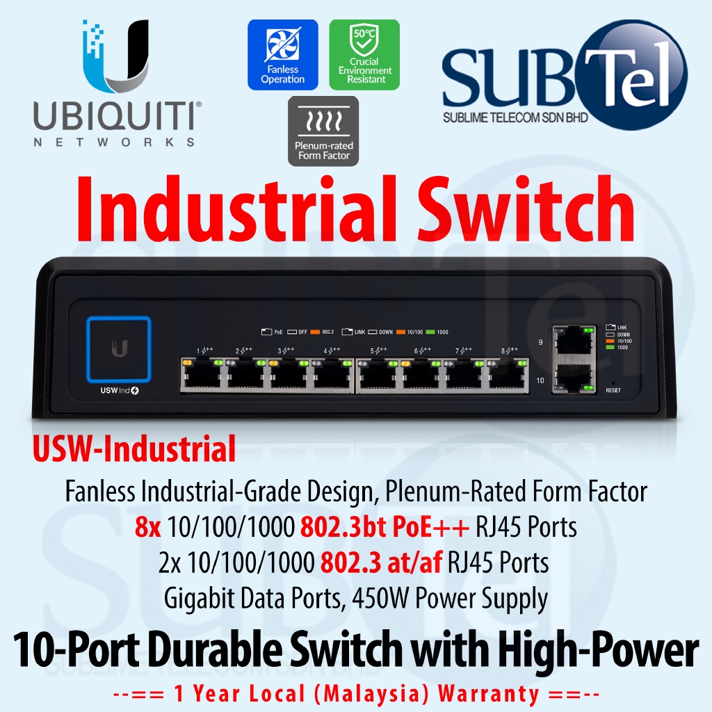 Ubiquiti USW-Industrial 10G Industrial Durable Switch 10 Port RJ45 ...