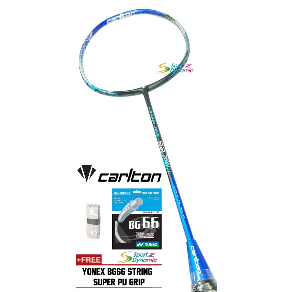 CARLTON VAPOUR TRAIL 82 (4U) BADMINTON RACKET & FOC YONEX BG66 STRING ...