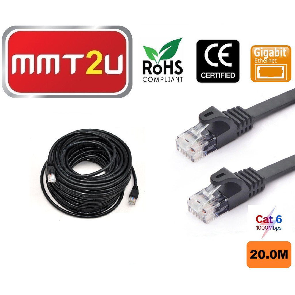 TINYTECH UTP RJ45 CAT6 GIGABIT LAN ETHERNET NETWORK CABLE 20.0M - BLK ...