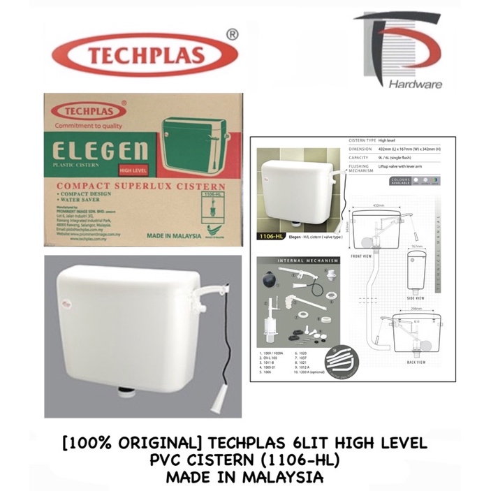 [100% ORIGINAL] TECHPLAS 6LIT HIGH LEVEL PVC CISTERN (1106-HL) | Shopee ...