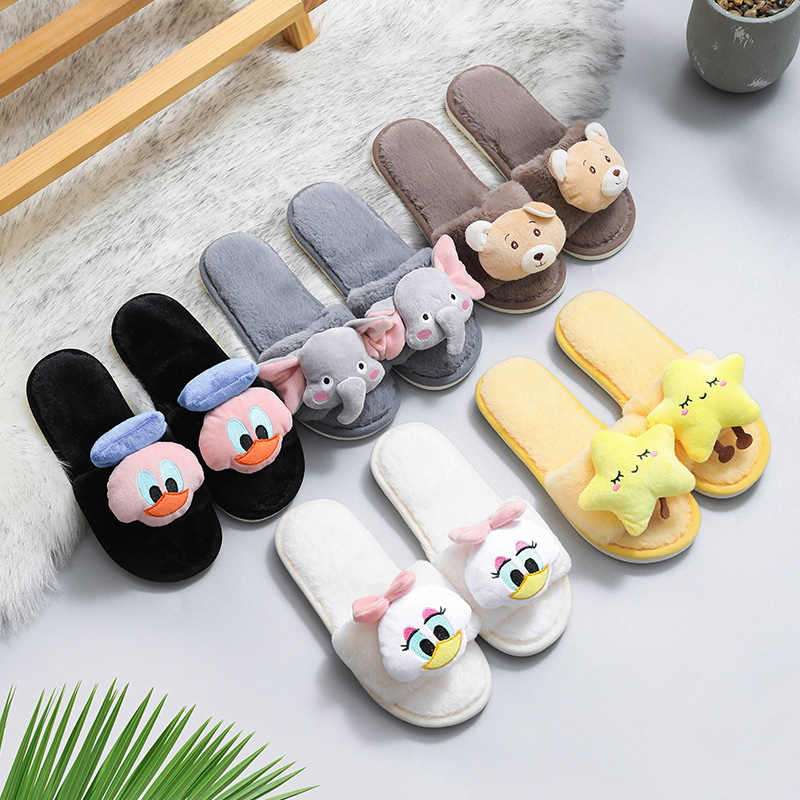 READY STOCK Men&Women Warm Cute Cartoon Plush Soft Slippers Indoors ...