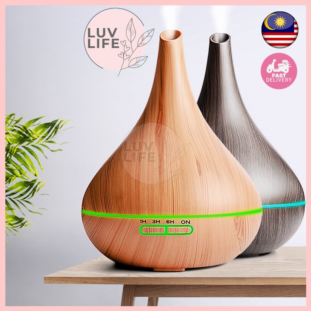 LUV LIFE Ultrasonic Wood Grain Tilted Funnel Aroma Diffuser Humidifier ...