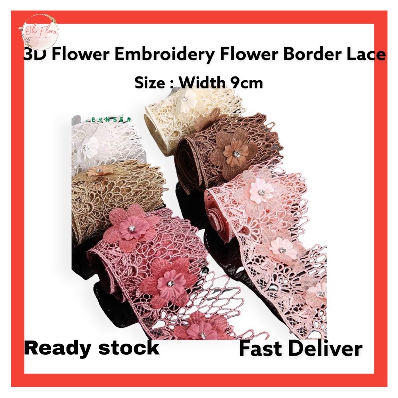 3D Flower Embroidery Border Lace / Renda Baju Bersulam Dengan Bunga 3D ...