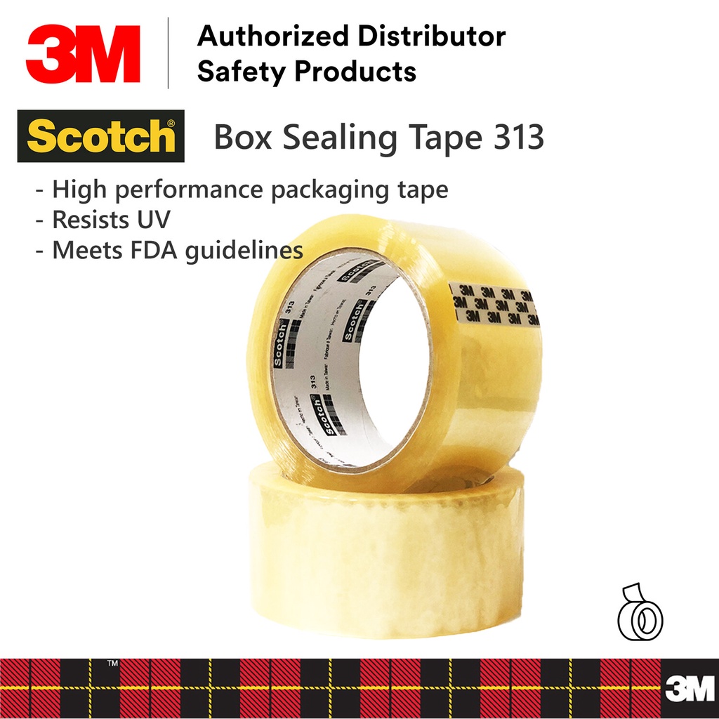 3M 313 / Scotch® Box Sealing Tape 313 / OPP Tape / 48MM / Clear / Transparent / 48 mm x 50 m ...