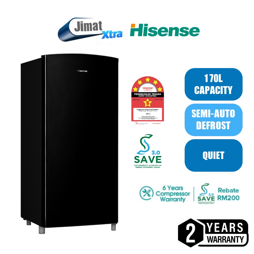Hisense 170L Single Door Fridge Refrigerator RR198D4ABM | Shopee Malaysia