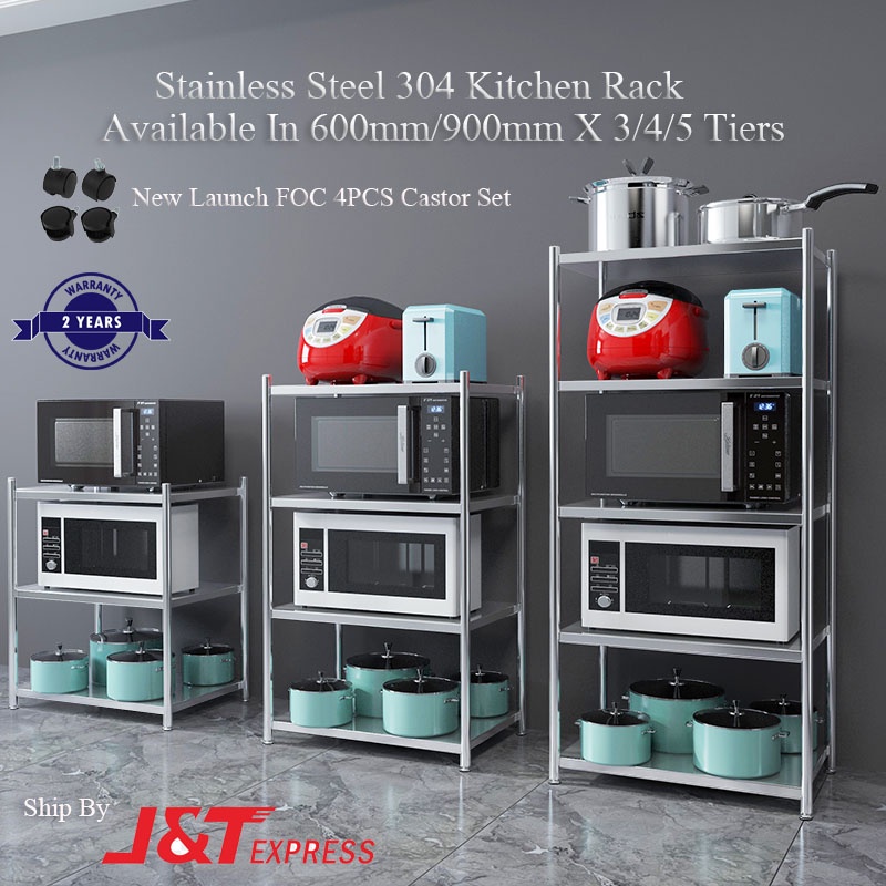 MS 304 Stainless Steel Kitchen Storage Rack Shelf Rak Dapur Rak ...