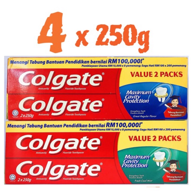 Colgate Great Regular Flavour & Fresh Cool Mint Toothpaste 250g x 4 ...