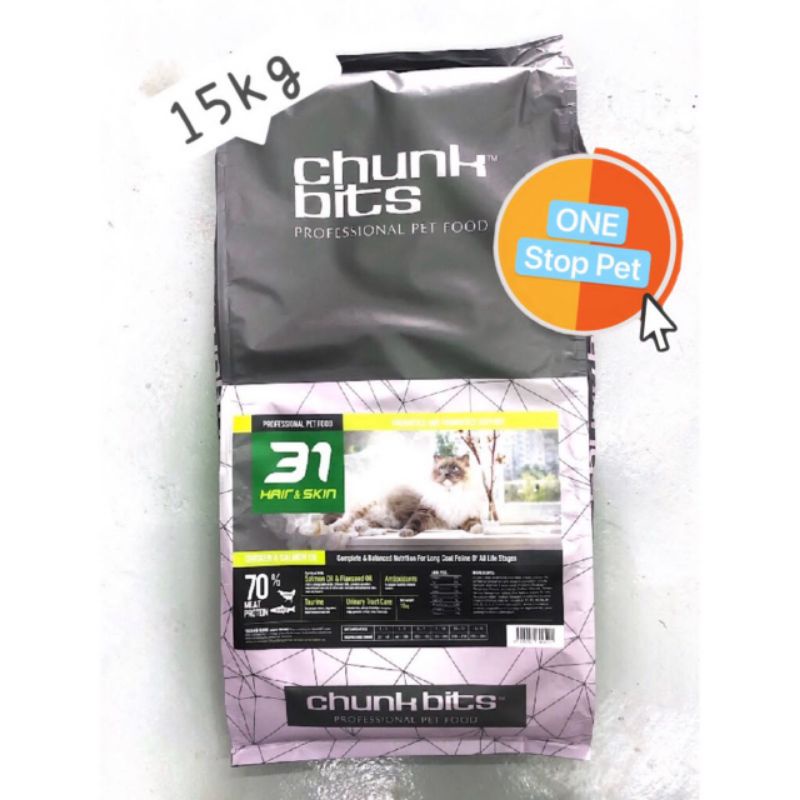 Chunk Bits Cat Hair & Skin 31 (15kg) For Kitten To Adult Cat - Urinary ...