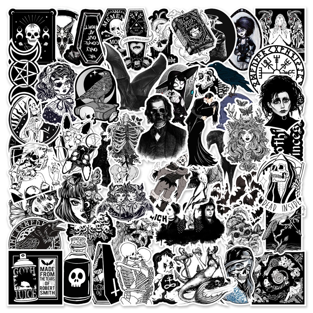 50 pcs Gothic Black & White Dark Waterproof PVC Stickers | Shopee Malaysia
