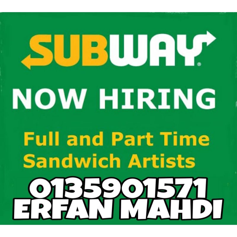 Kerja Kosong/Job Vacancy Subway | Shopee Malaysia