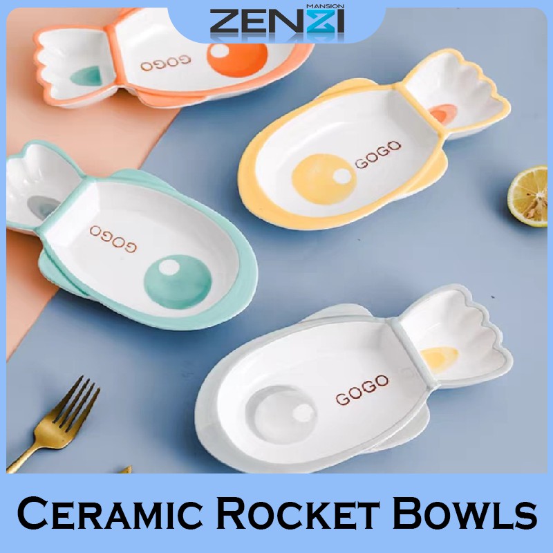 Cartoon Ceramic Rocket Grid Plates Children Breakfast Dinner Serving ...