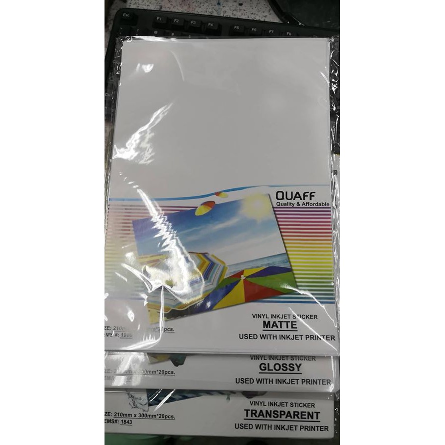 Vinyl Inkjet Sticker A4 Size ( Glossy / Matte / Transparent ) 20Sheets ...