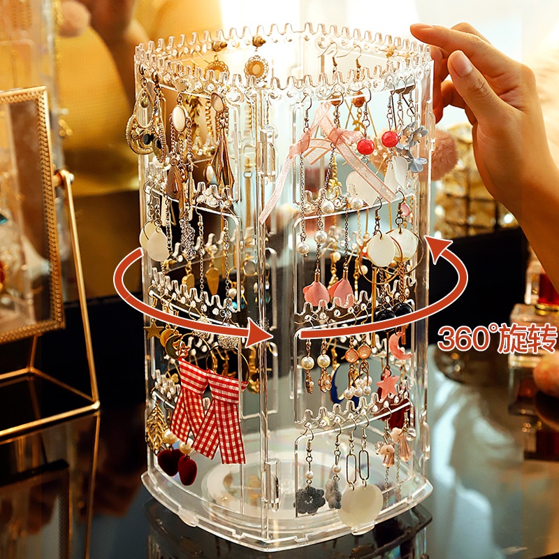 360 Rotation Earring Holder Dressing Clear Acrylic Organizer Display ...