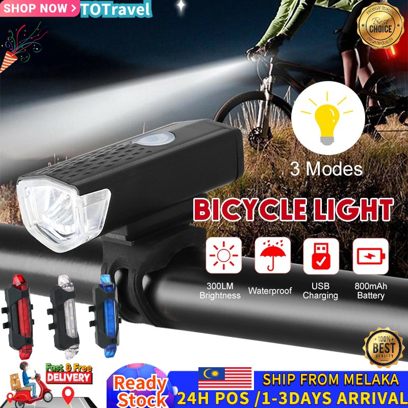 Bicycle headlight MTB LED Light USB Charge lampu Front Back Light Set ...