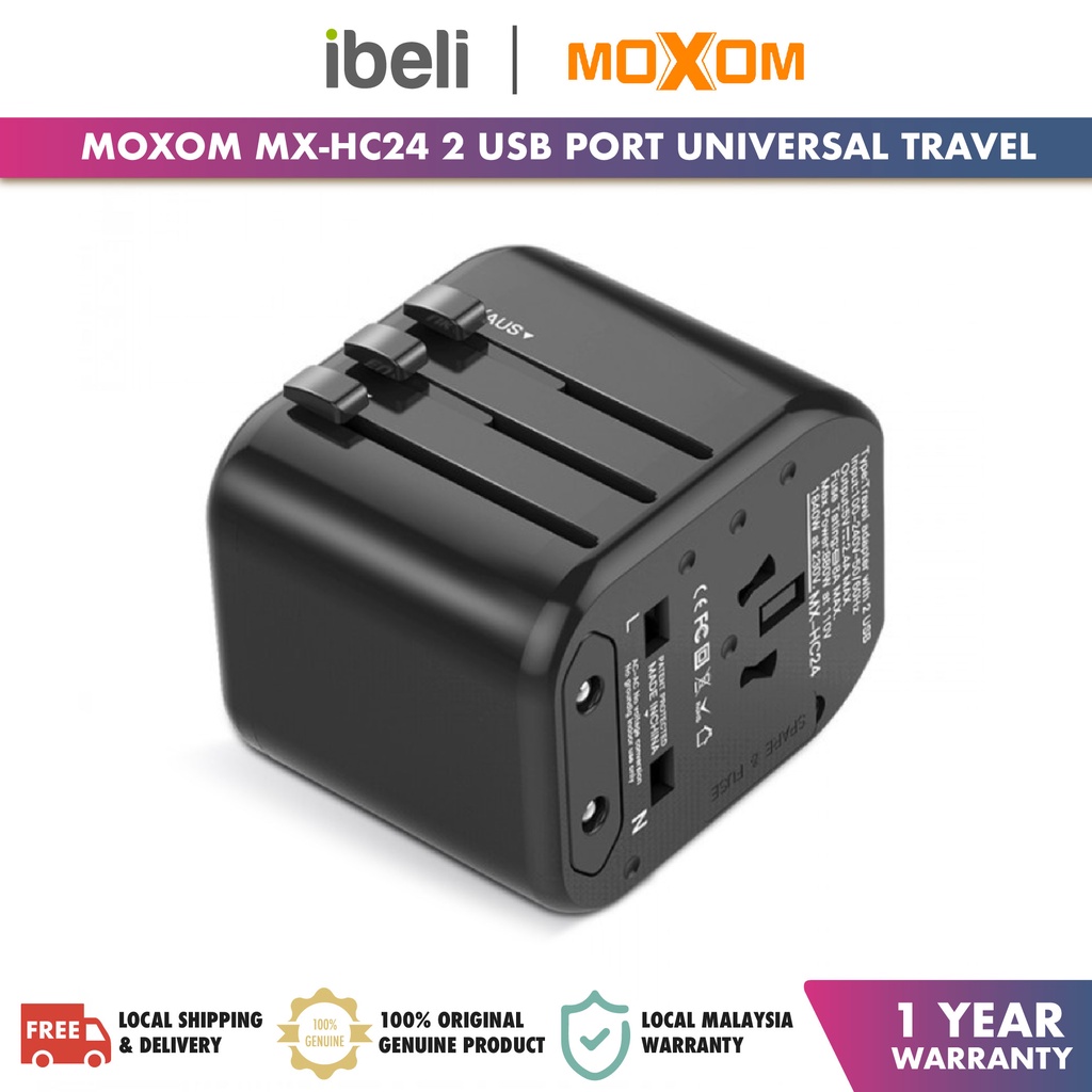 Moxom Universal Travel Charging Adapter 2 USB Port Fast Charging Global ...