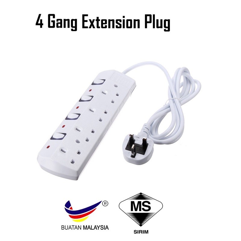 4 GANG PVC EXTENSION WIRE 2M Extension Plug 4 plug | Shopee Malaysia