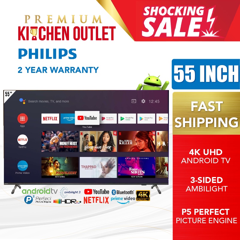 Philips 55 Inch 4K UHD Android TV 55PUT8516 | Youtube Netflix | 3-Sided ...