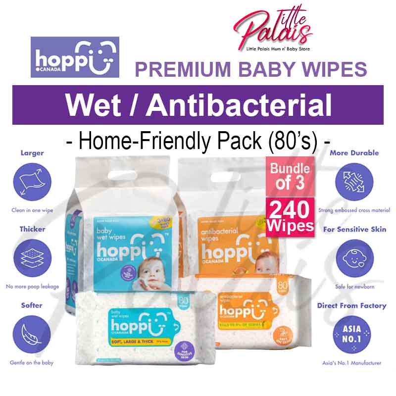 Hoppi Premium Antibacterial Wipes Baby Wet Wipes Tissue 80s 240 wipe ...