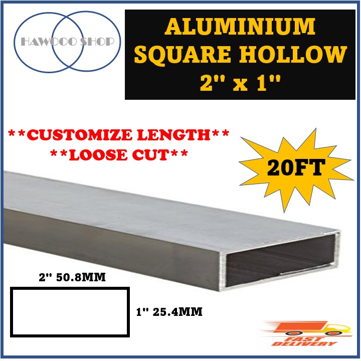 【20Feet】Aluminium Hollow Square Hollow 2x1 **Customize Size** | Shopee ...