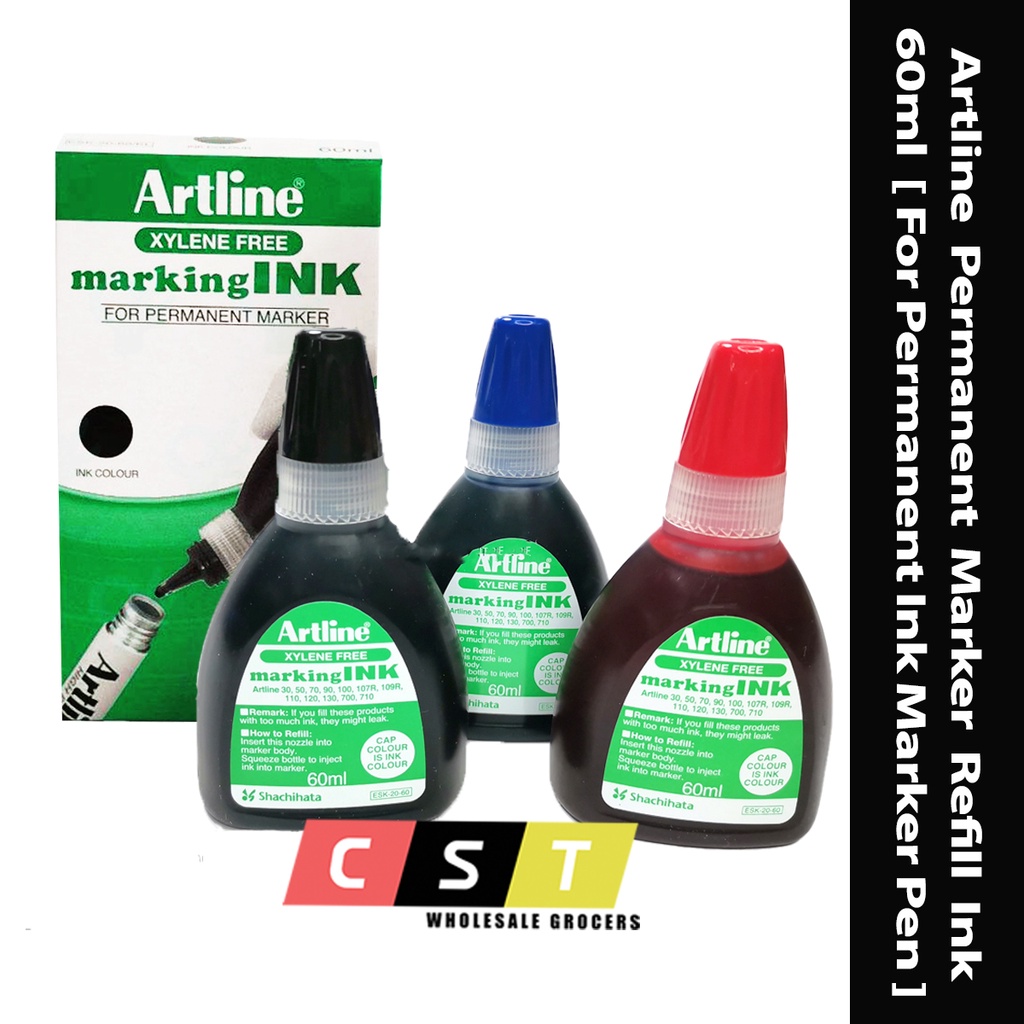 Artline Permanent Marker Refill Ink 60ml [For Permanent Ink Marker Pen ...