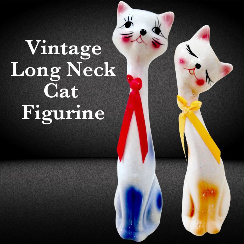 Vintage Long Neck Cat Home Decorations Ceramic With Ribbon🔥READY STOCK🔥 ...