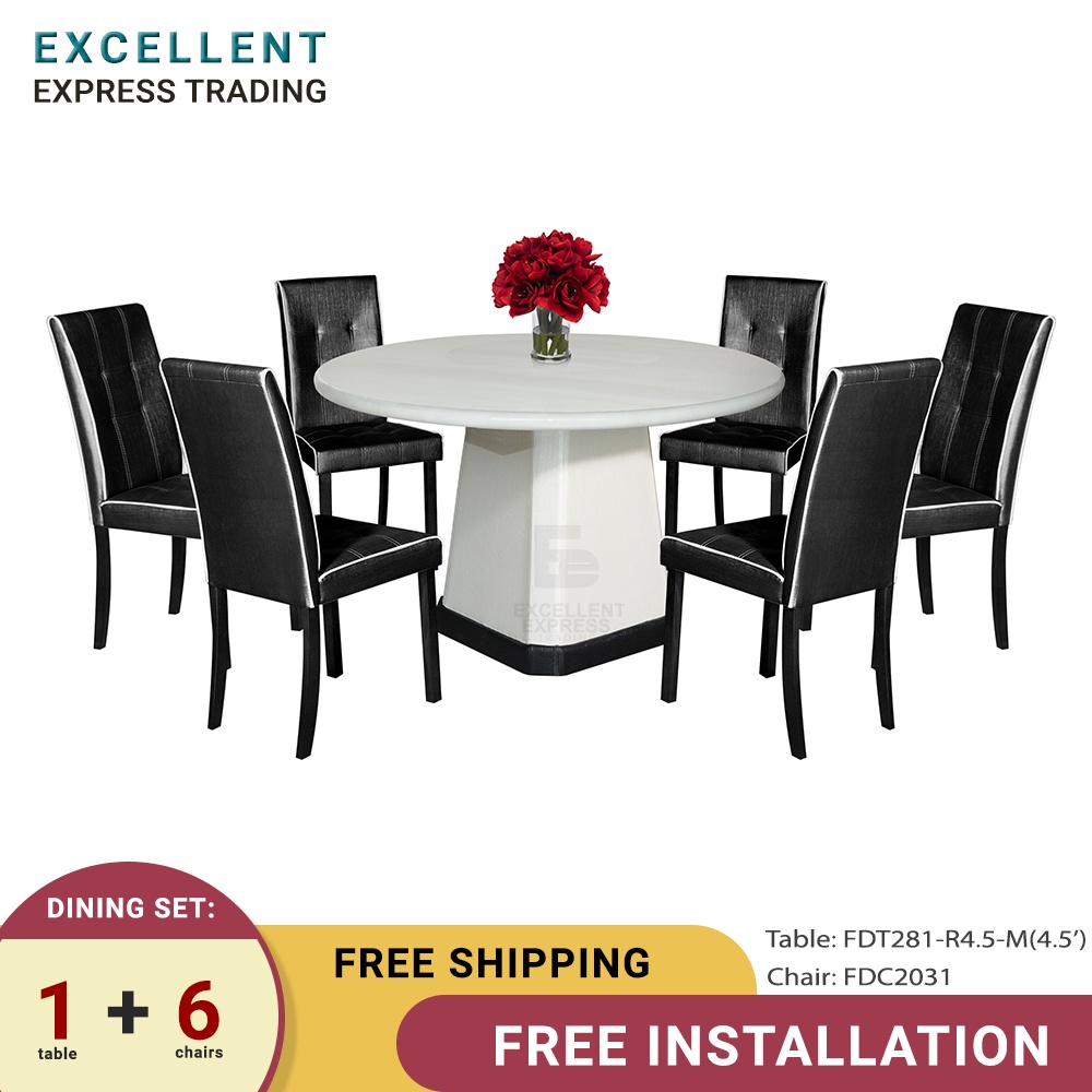 Davean 1+6 Round Marble Dining Set (Delivery to KLANG VALLEY Area Only ...