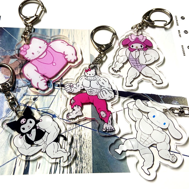 Muscle Keychain Macho Kuromi Cinnamon Dog Fitness Acrylic Bag Pendant ...