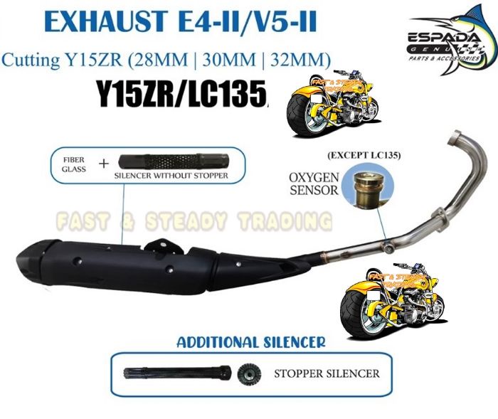 ESPADA EXHAUST PIPE RACING E4-II/ RS150/ SYM VF3i 185cc/ Y15ZR/ V5-II LC135/ LC135-FI( LC135 V8 ...