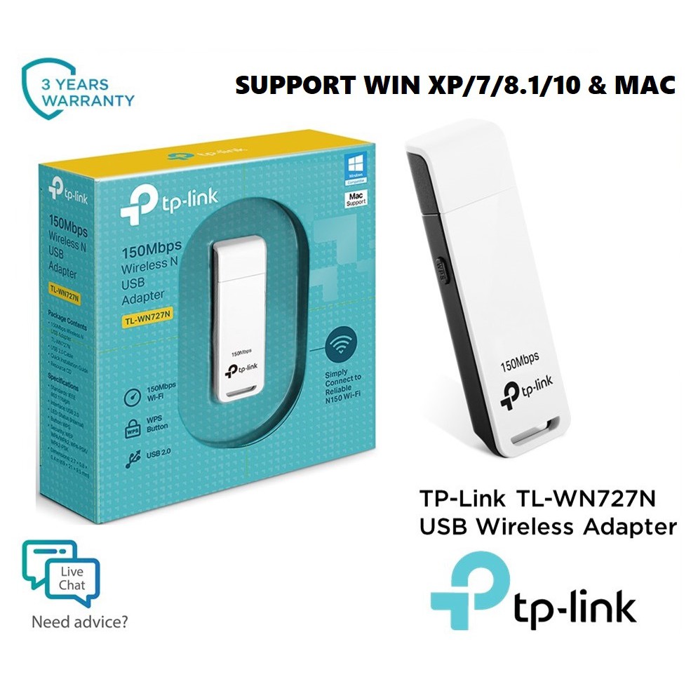 TP-Link TL-WN727N Wireless N USB Adapter 150Mbps Wifi Receiver (READY ...