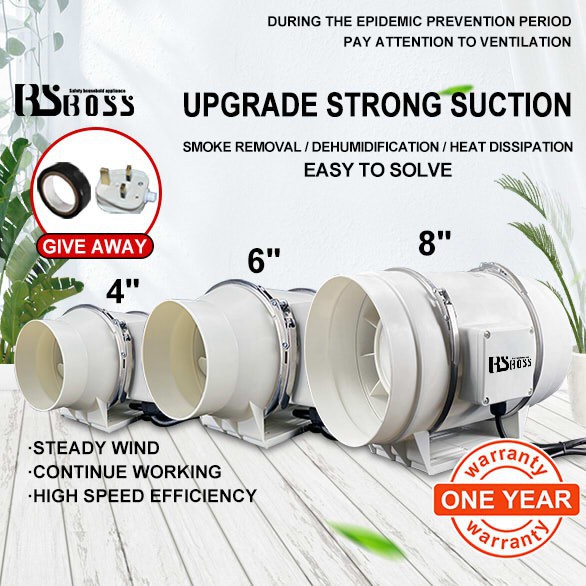 BSBOSS 4 inch 6 8 diagonal flow pressurized duct fan bedroom living ...