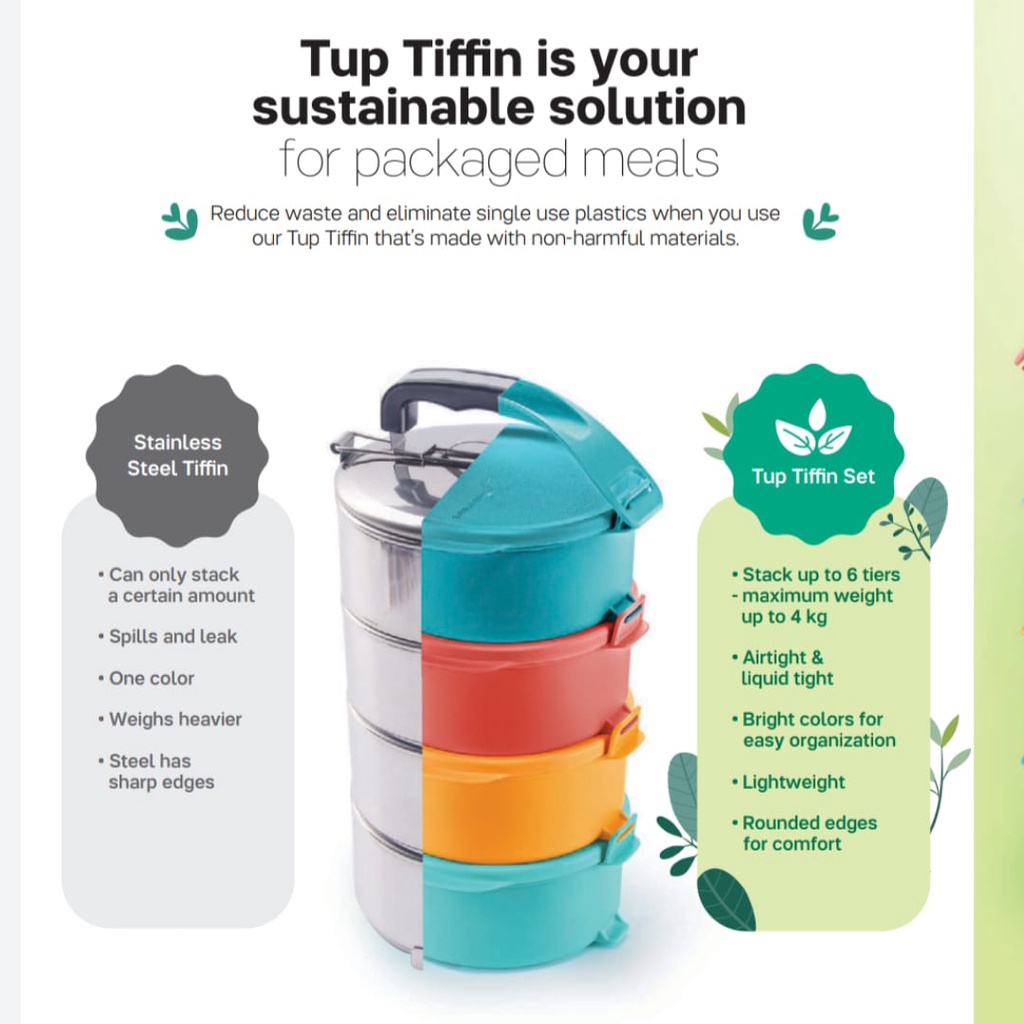 Tupperware Click To Go/Tup Tiffin Set(4) 550ml/Lunch Box/Bekas Makanan ...