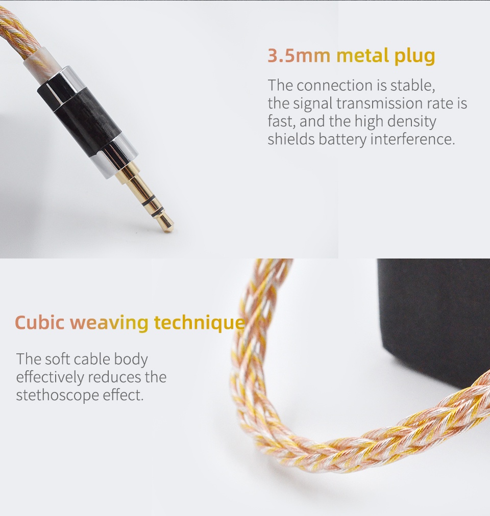 KZ Earphones Cable 8 Core Gold Silver Copper Mixed Upgrade Cable 2Pin 3 ...